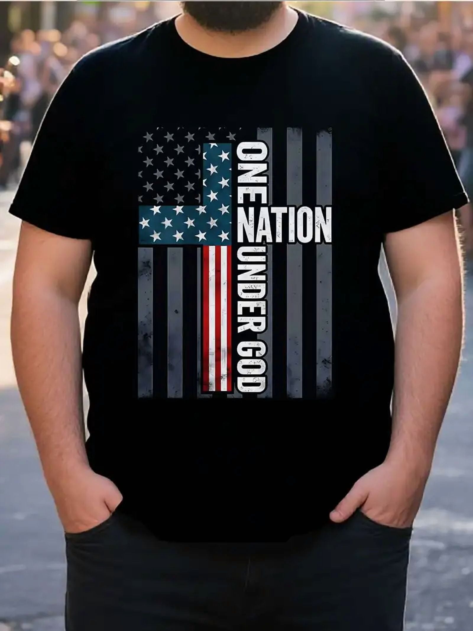 Distressed Black US Flag "One Nation Under God" Men Short Sleeve ...