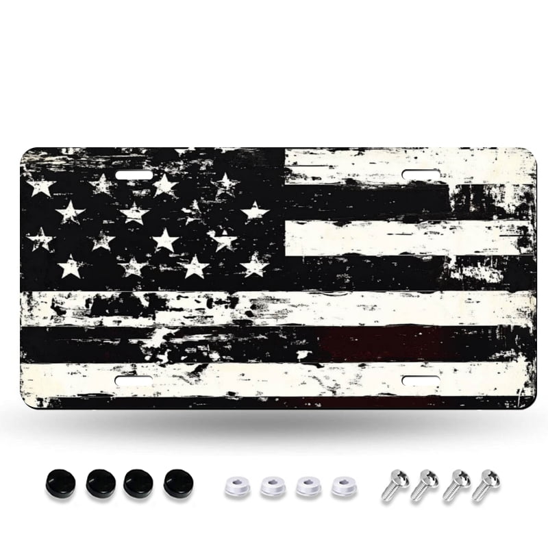 Distressed Black and White American Flag License Plate Frame ...