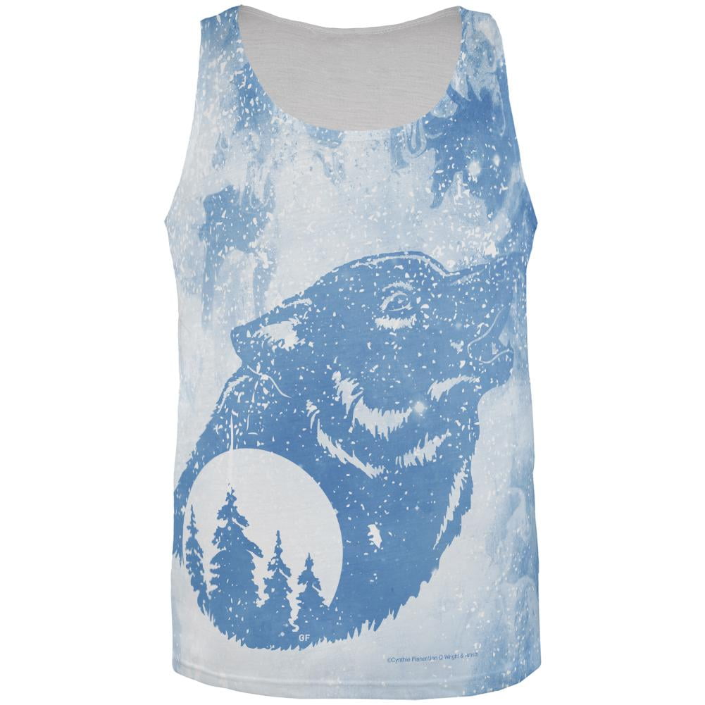 Distressed Blue Howling Wolf Silhouette All Over Mens Tank Top Multi MD ...