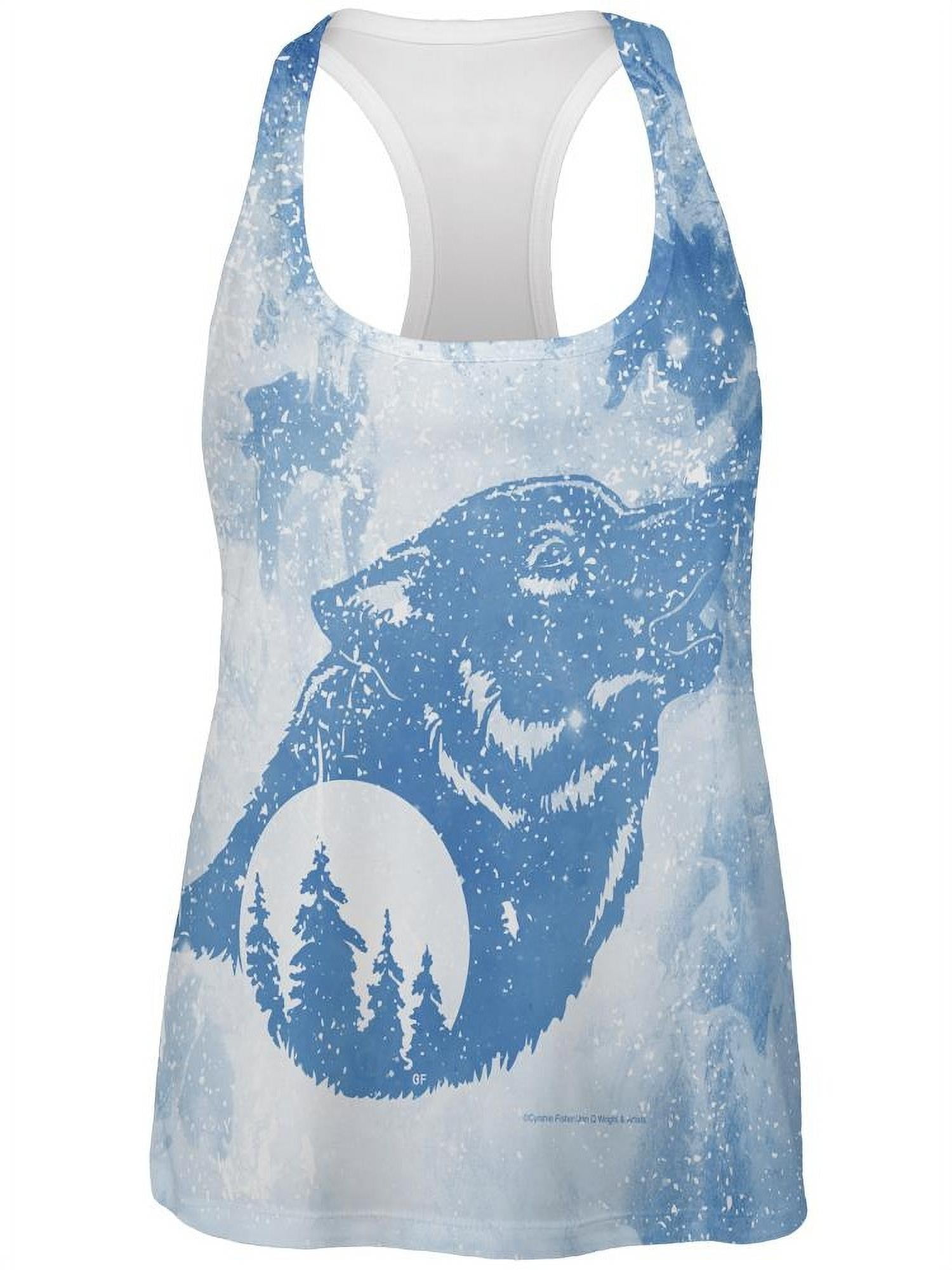 Distressed Blue Howling Wolf Silhouette All Over Womens Work Out Tank ...