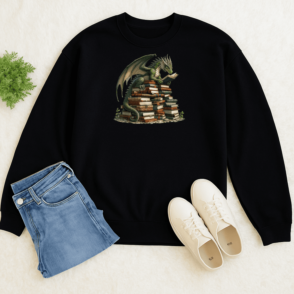 Distressed Bookworm Dragon Reading Fun Cartoon Graphic Sweatshirt for ...