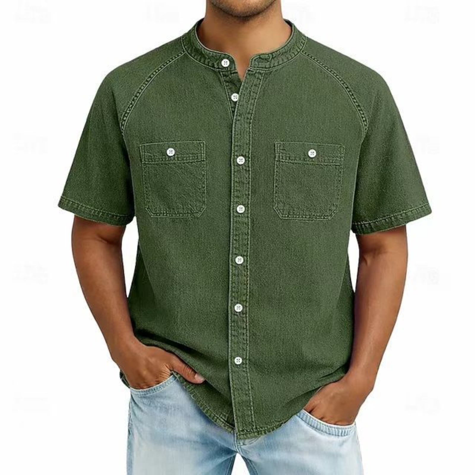 Distressed Button Downy Shirts for Men Short Sleeve Washed T Shirts ...