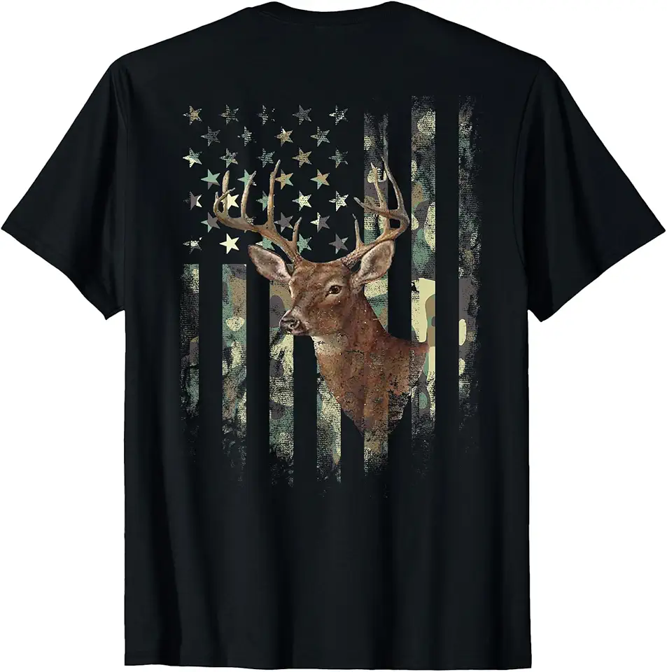 Distressed Camo American Flag Whitetail Deer Men Outdoor Graphic T ...