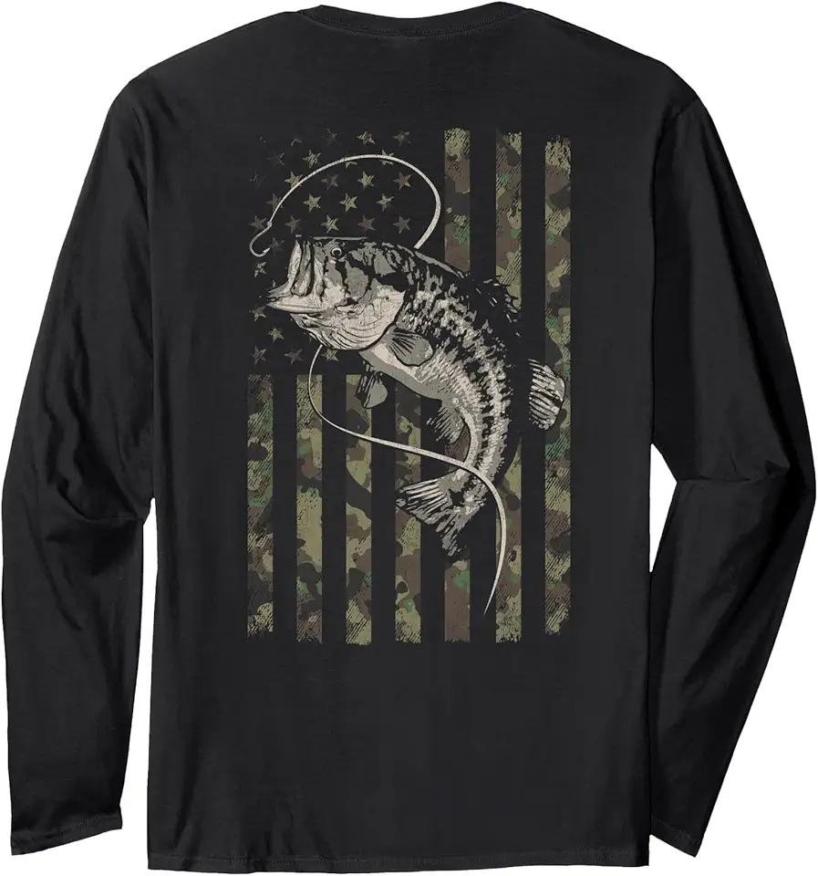 Distressed Camo Flag Bass Fishing for Men Angler Gift Long Sleeve ...
