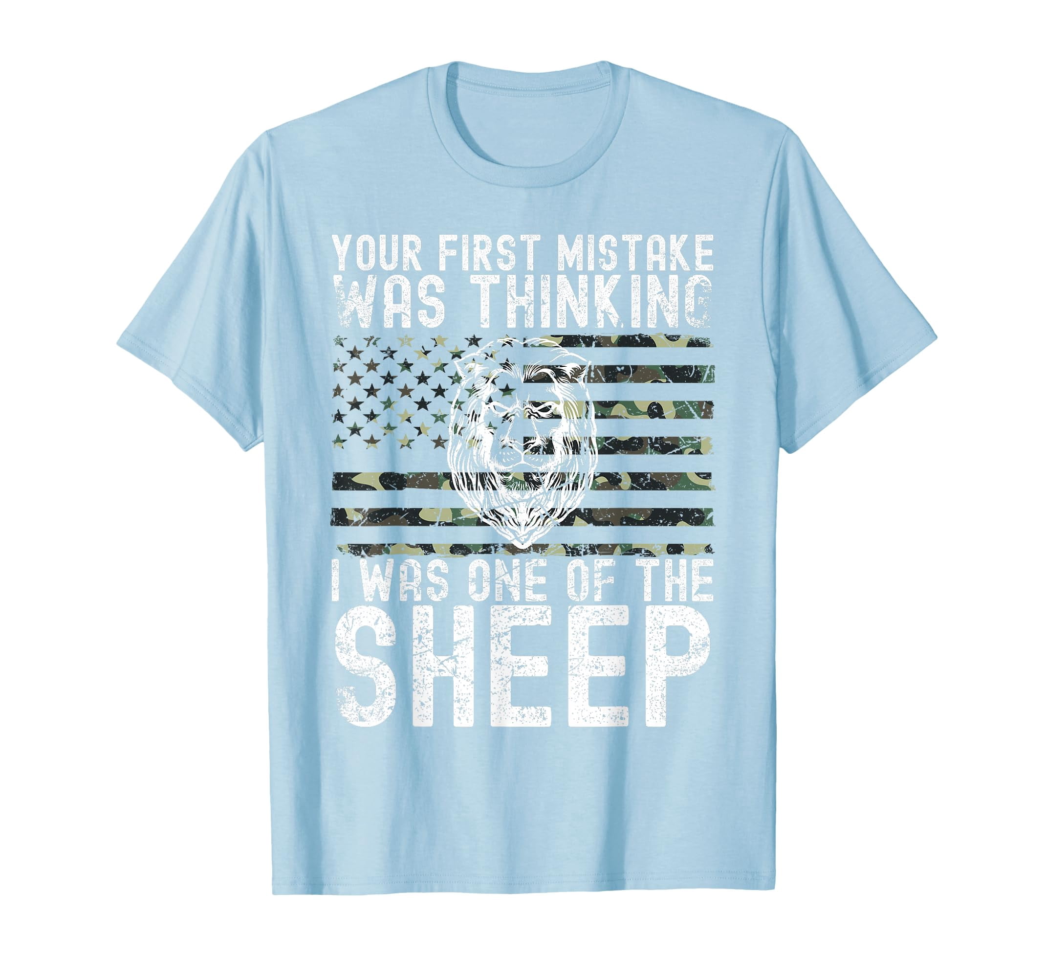 Distressed Camo Flag Lion Head T-Shirt with Bold Statement Text for ...