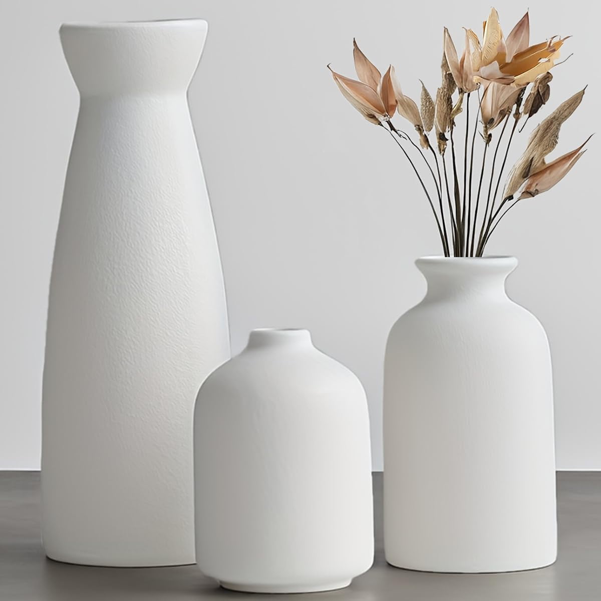 Distressed Ceramic Vase Set of 3, Modern Bohemian Farmhouse Home Decor ...