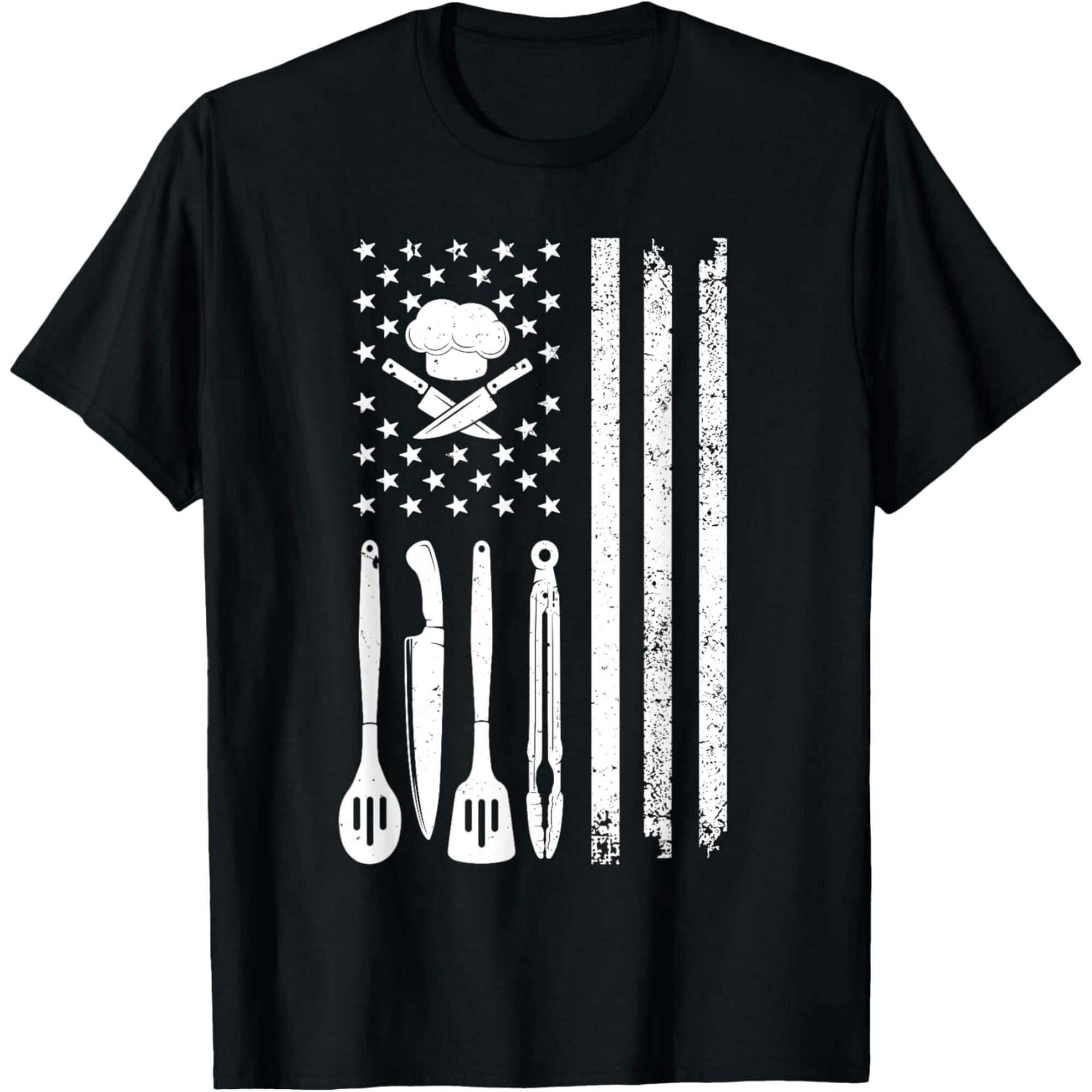 Distressed Chef Utensil American Flag Graphic 100% Cotton T-Shirt for ...