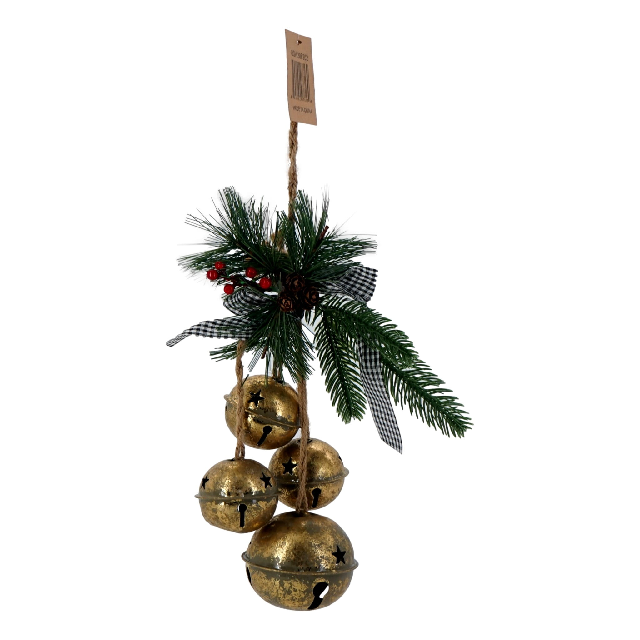 Distressed Christmas Jingle Bells Ornament Rustic Hanging Holiday Pine ...