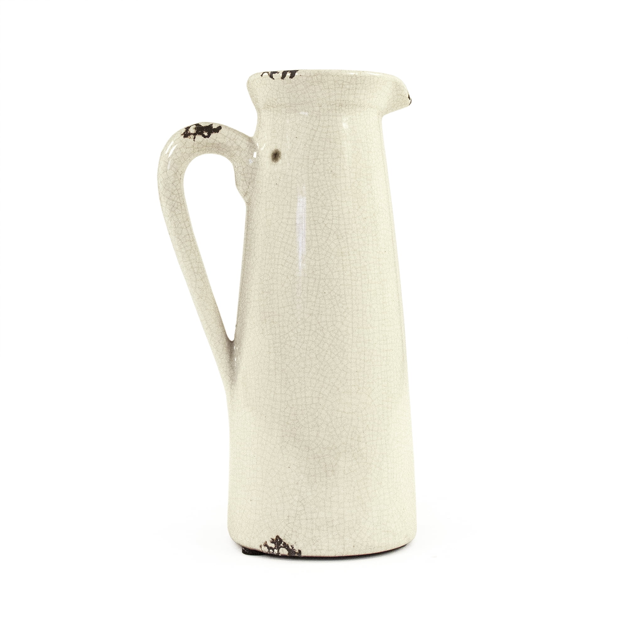 Zentique Decorative Vintage Ceramic Narrow Pitcher, Crackle White ...
