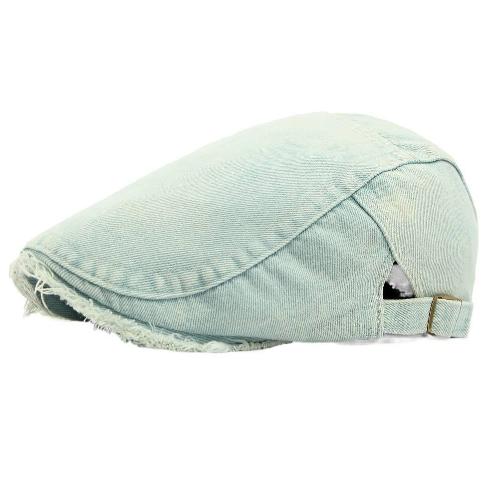 Distressed Denim Flat Cap with Adjustable Buckle, Black - Walmart.com
