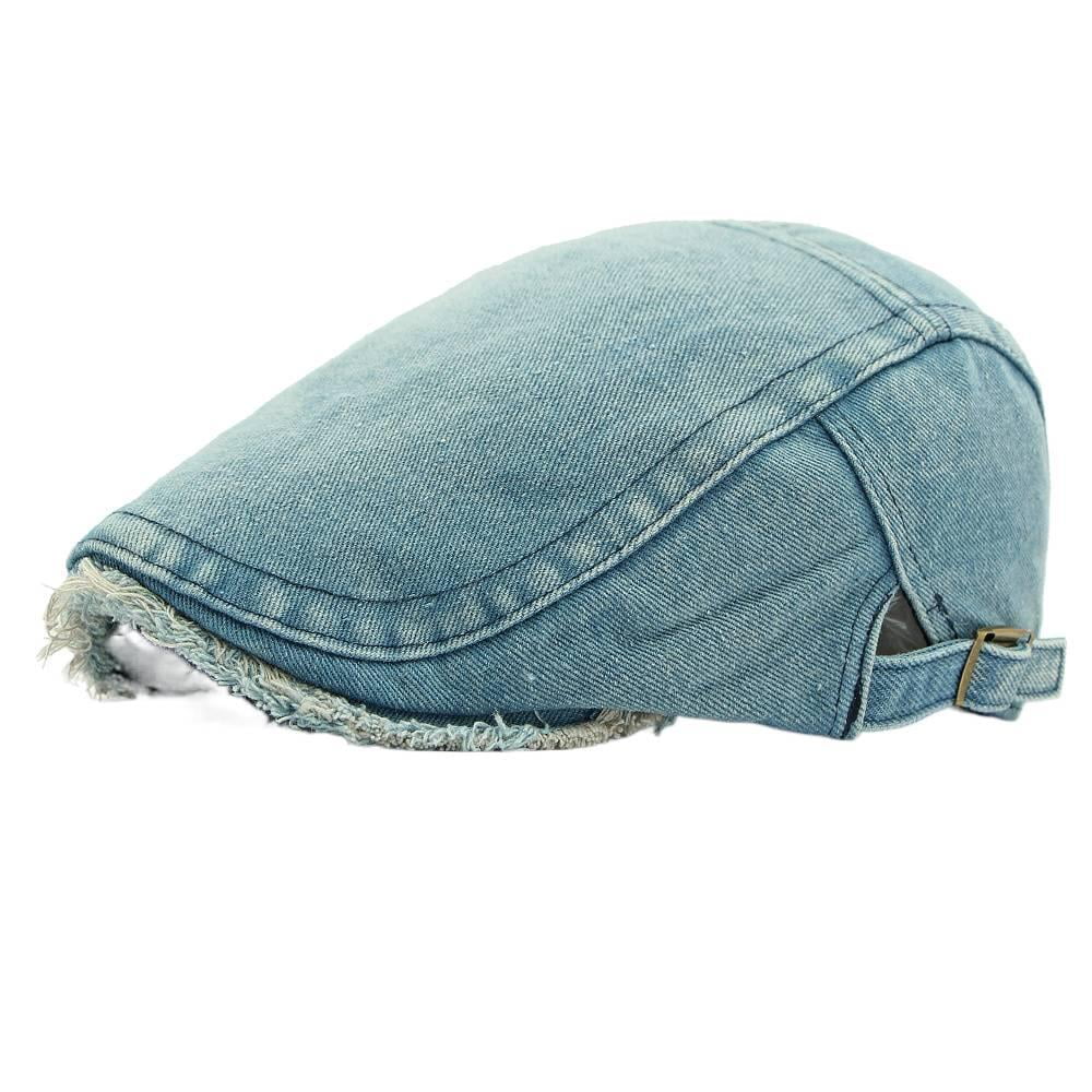 Distressed Denim Flat Cap with Adjustable Buckle, Black - Walmart.com