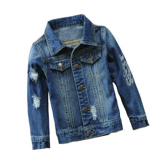 Distressed Denim Jacket Boys Embroidered Fall Fashion Coat Casual Kids ...