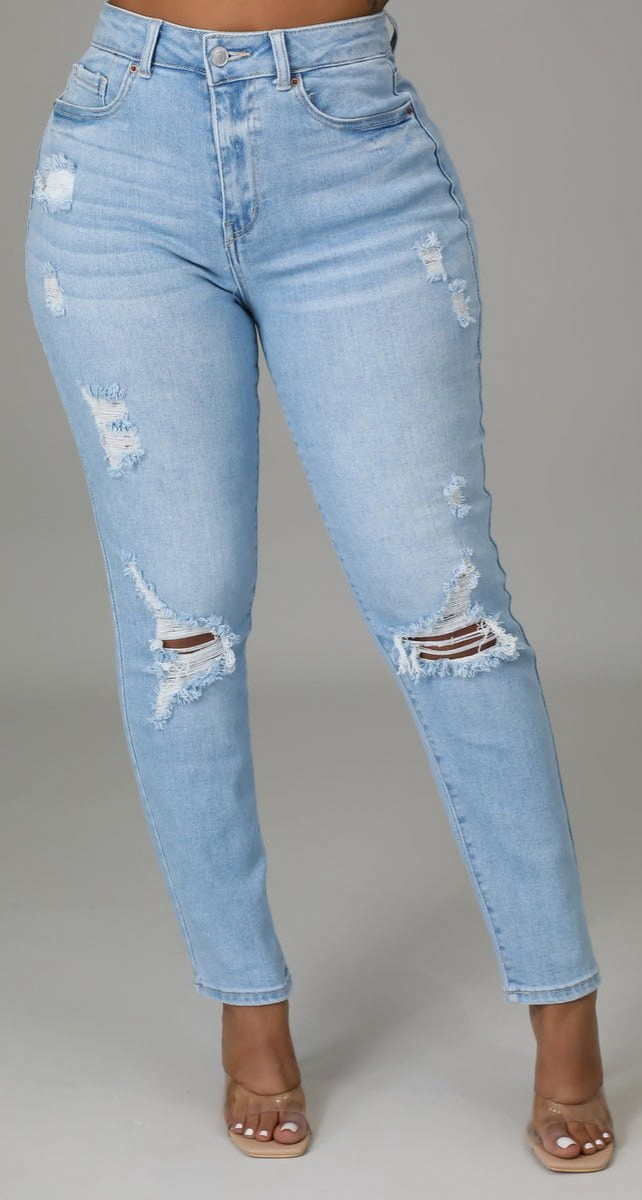 Distressed Denim Skinny Jeans (XL, LightBlue) - Walmart.com