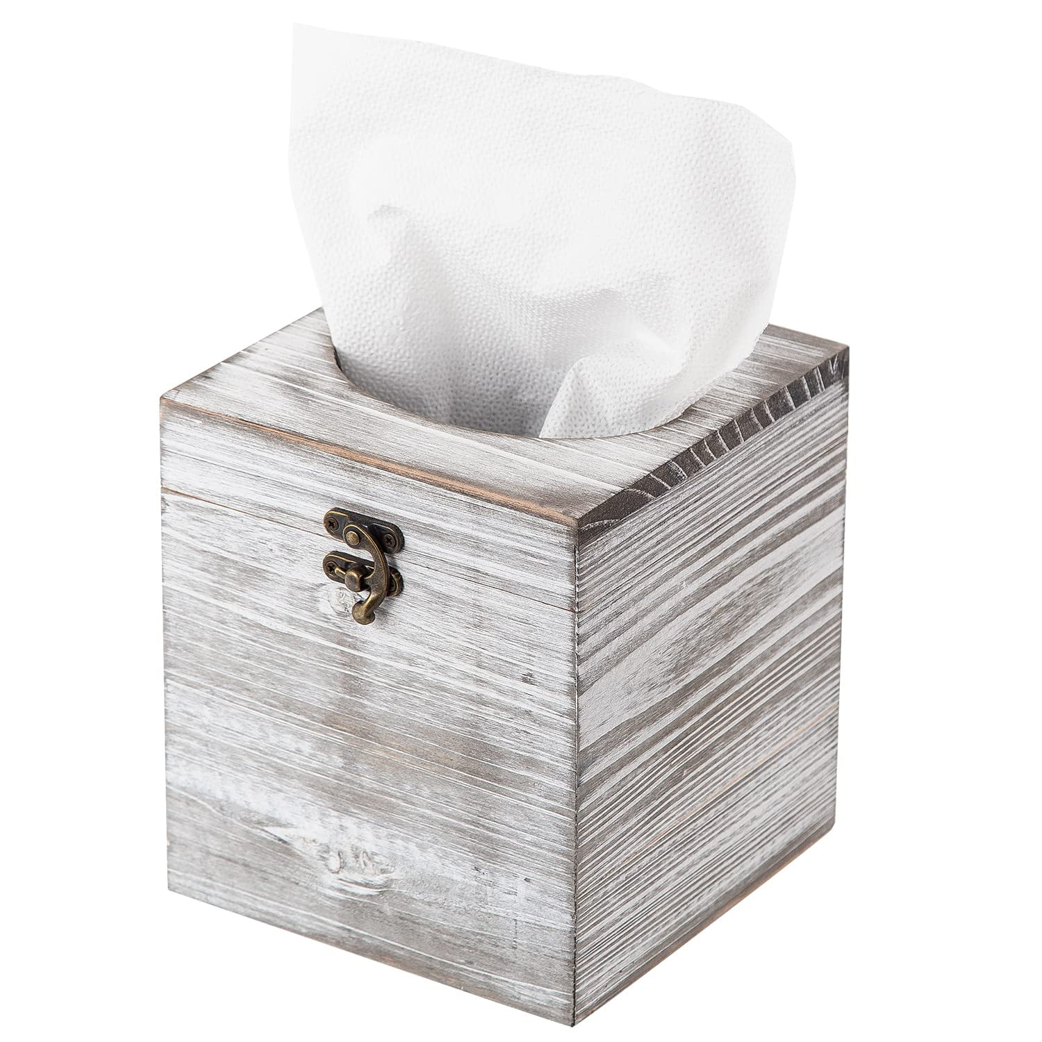 Distressed Farmhouse Square Solid Wood Tissue Box Cover with Slide-Out ...