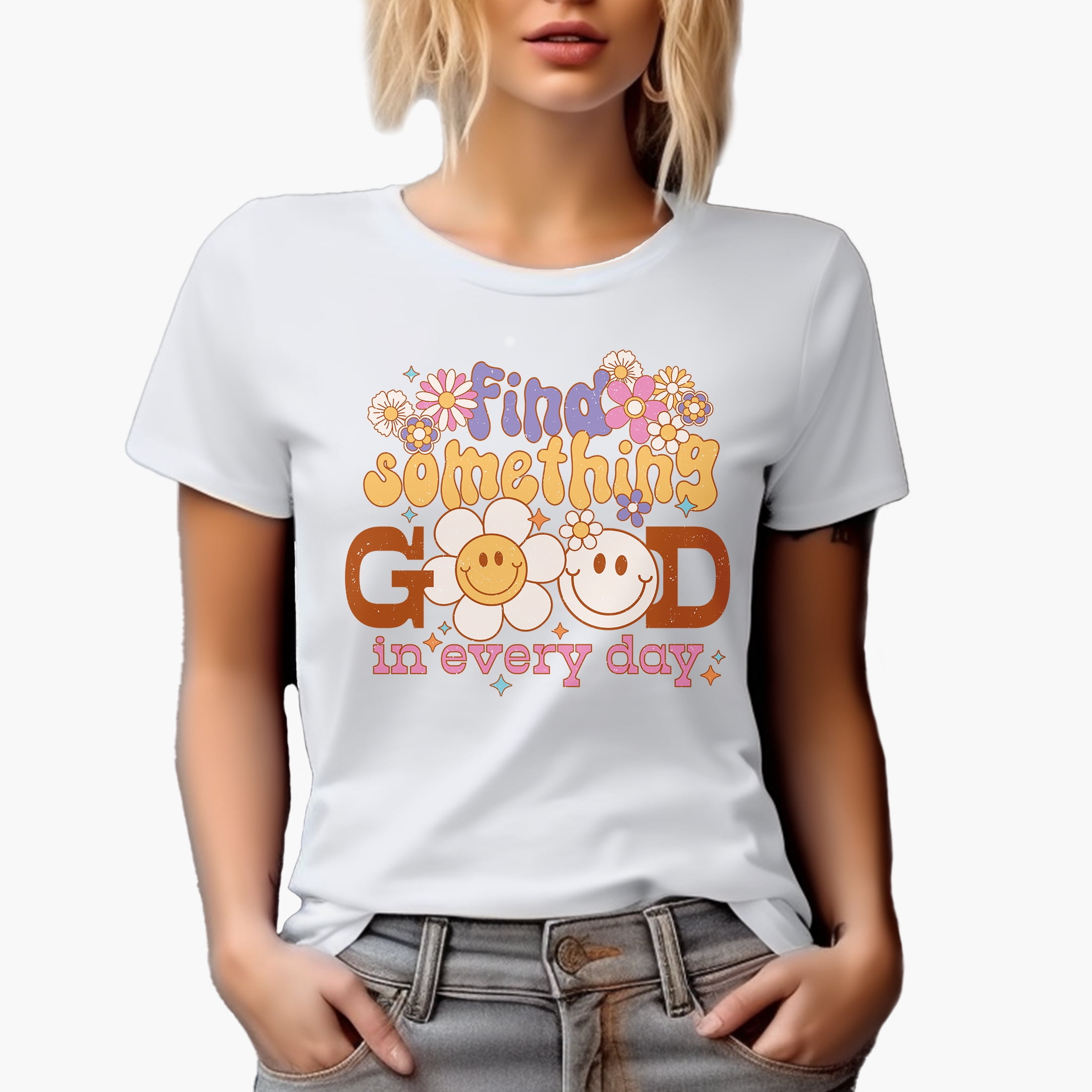 Distressed Find Something Good in Every Day - Retro Flowers & Groovy ...