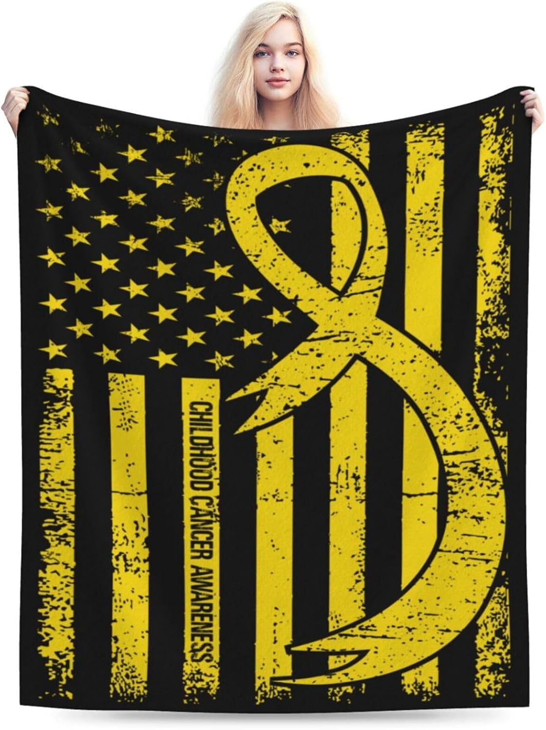 Distressed Flag Childhood Cancer Awareness USA Flag Throw Blanket for ...