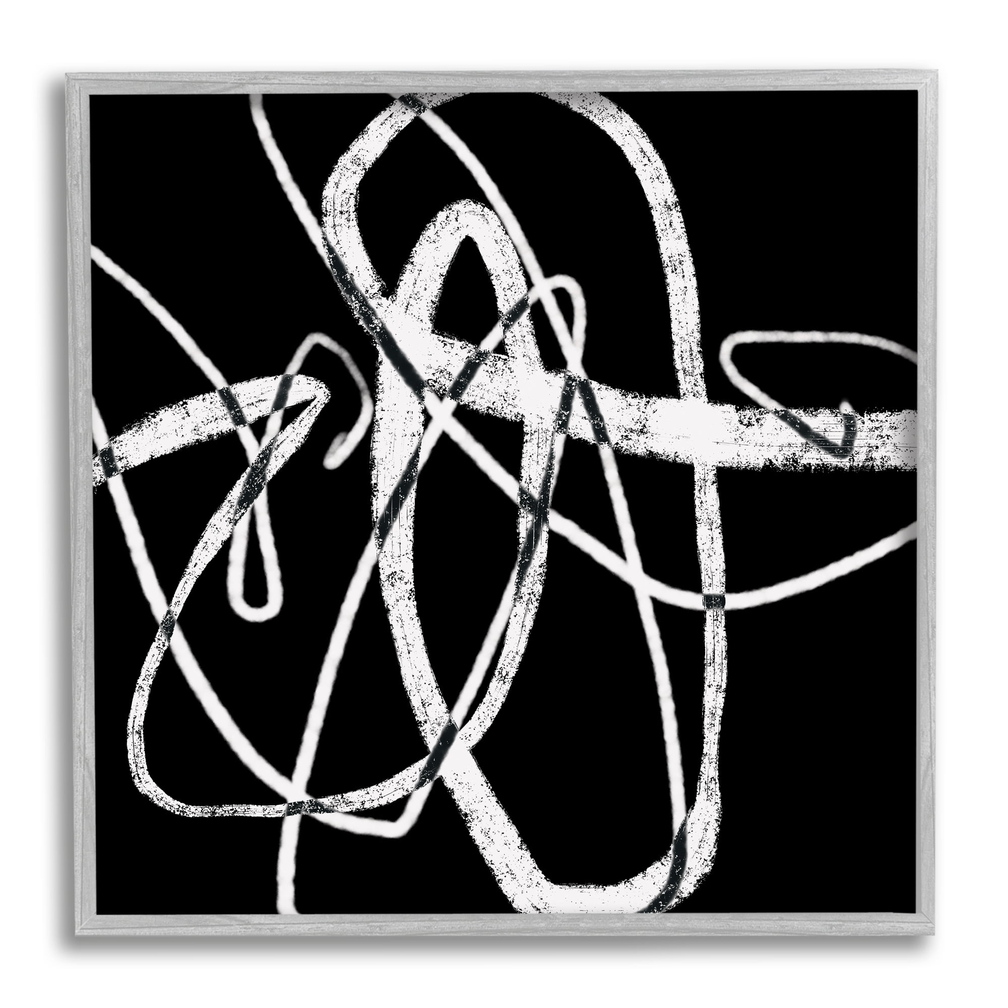 Distressed Fluid White Lines on Black Abstraction Abstract Framed Art ...