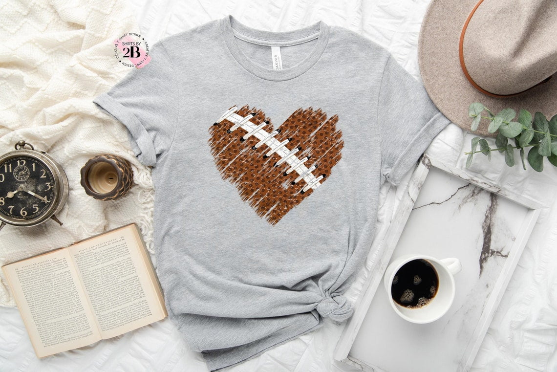 Distressed Football Heart Shirt, Football Shirt, Football Heart Shirt ...