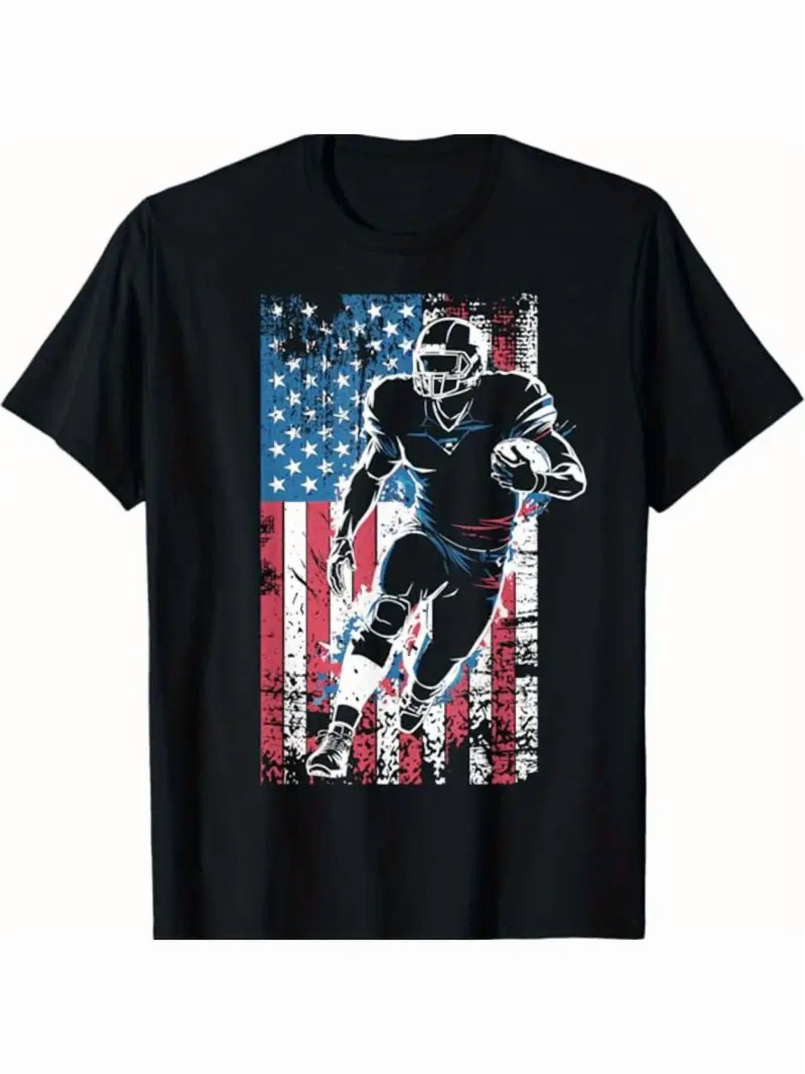 Distressed Football Player American Flag Men Cotton Short Sleeve ...
