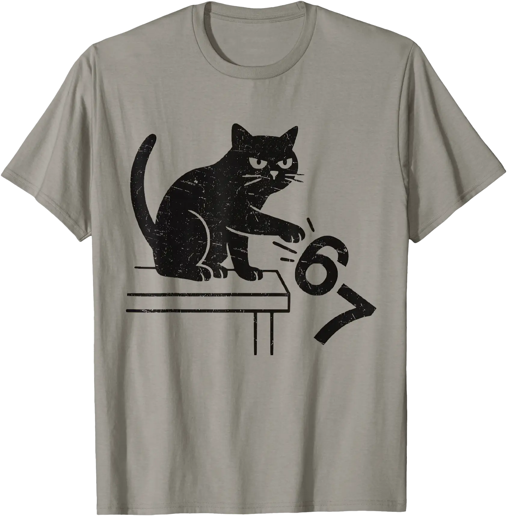 Distressed Funny Cat 6 7 Meme T-Shirt - Humorous Numeric Design ...