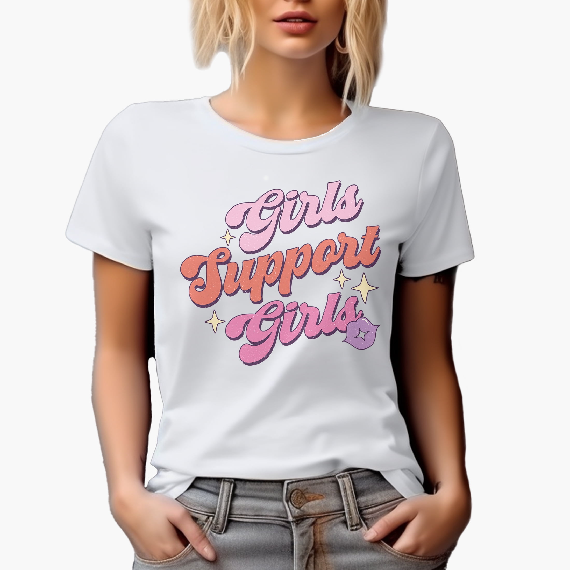 Distressed Girls Support Girls - Retro Women Empowerment Art Merch Gift ...
