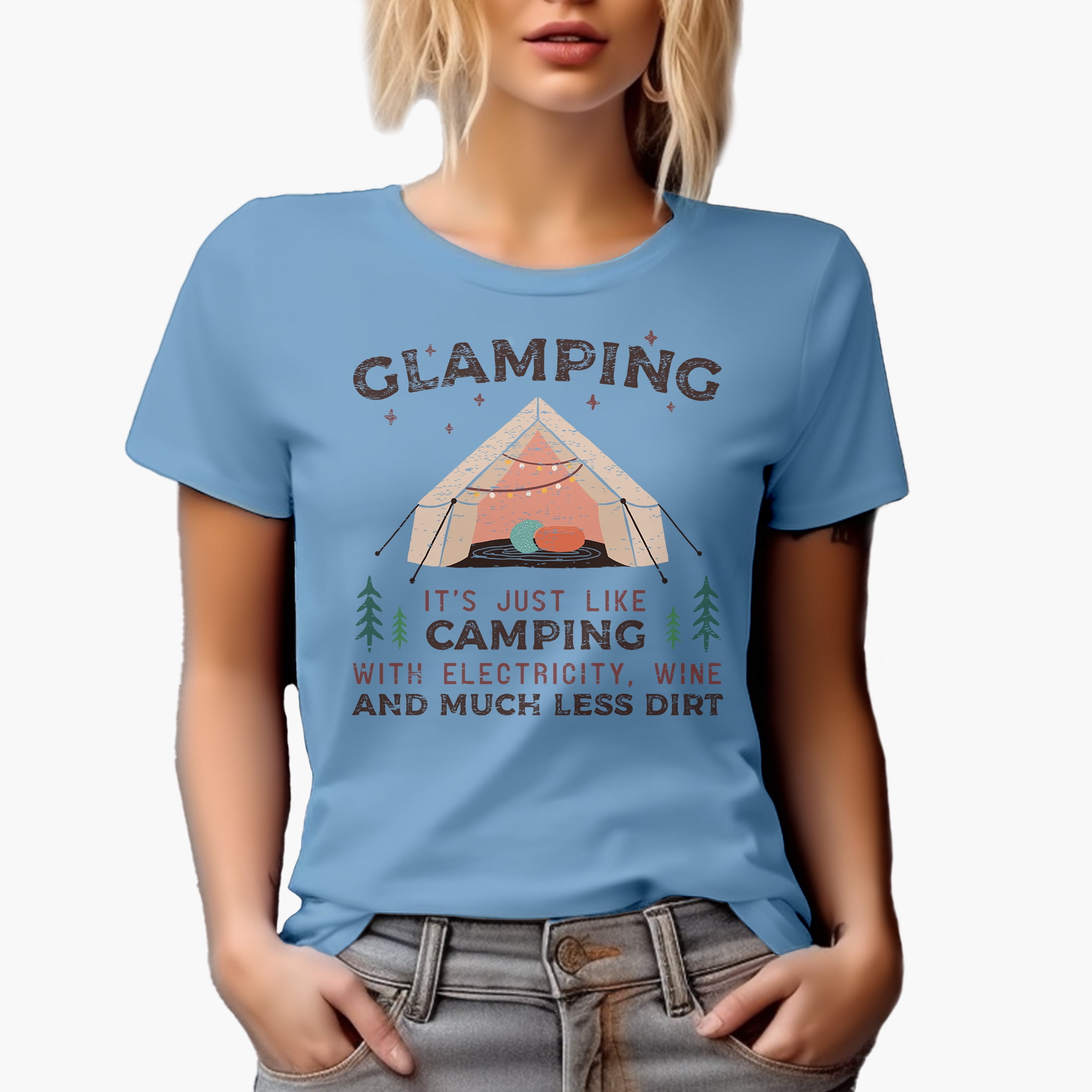 Distressed Glamping, Just Like Camping Quote - Tent Art Merch Gift ...