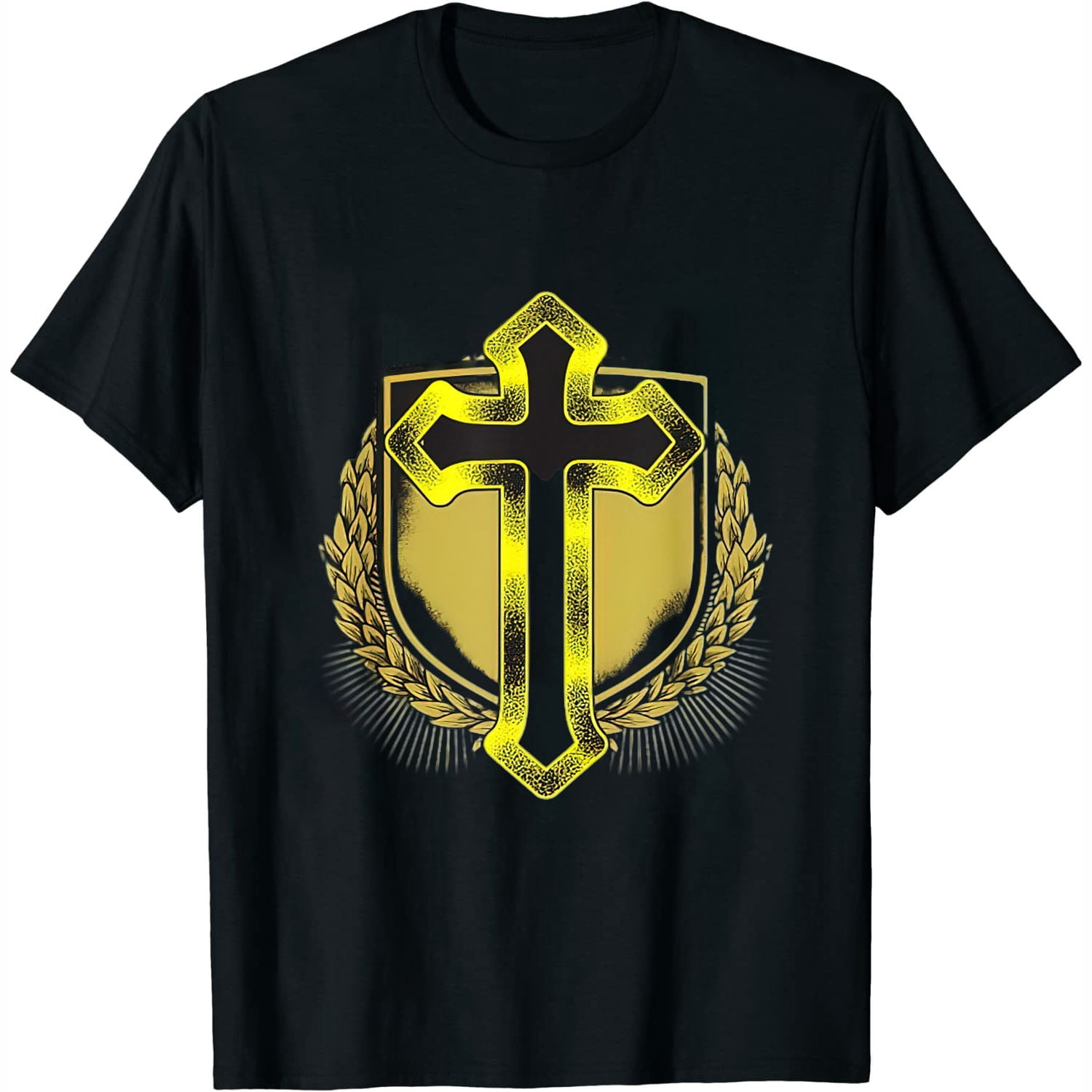Distressed Golden Cross Christian Coat of arms Design Womens T-Shirt ...