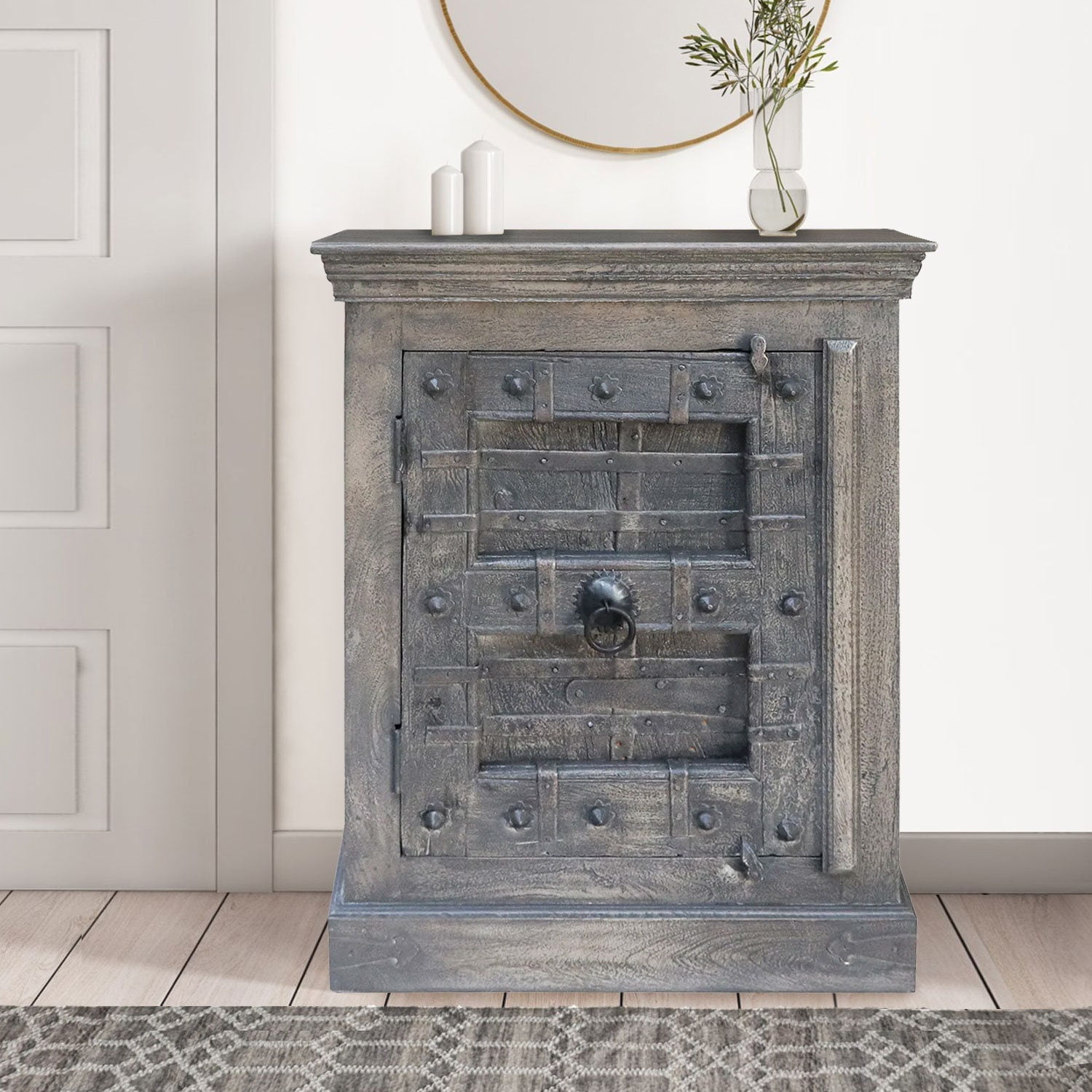 Distressed Gray Storage Cabinet For Livingroom | Rustic 36 Inch Tall ...