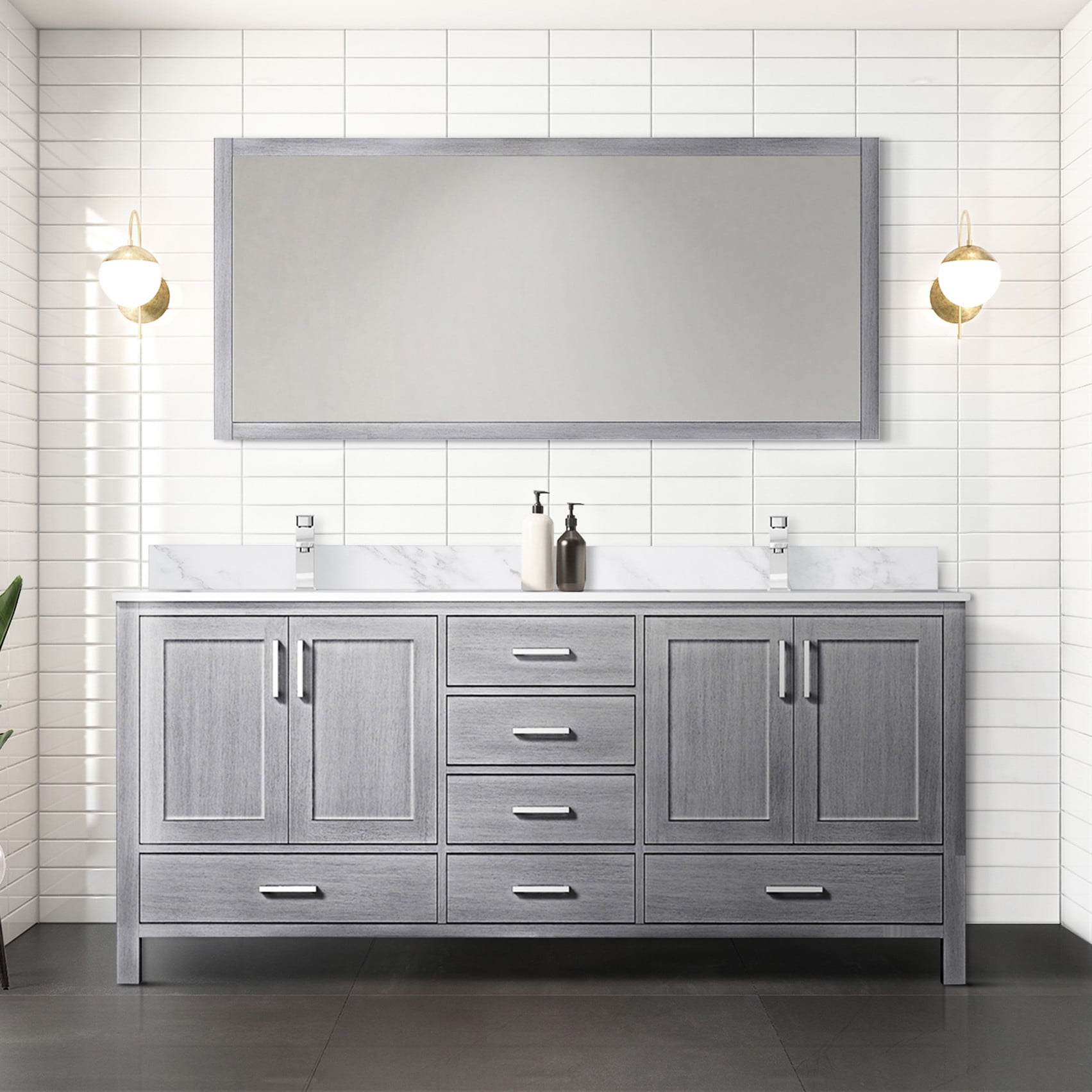 Distressed Grey 72 in. Wide Double Bath Vanity / Two Cabinets, Shelf ...