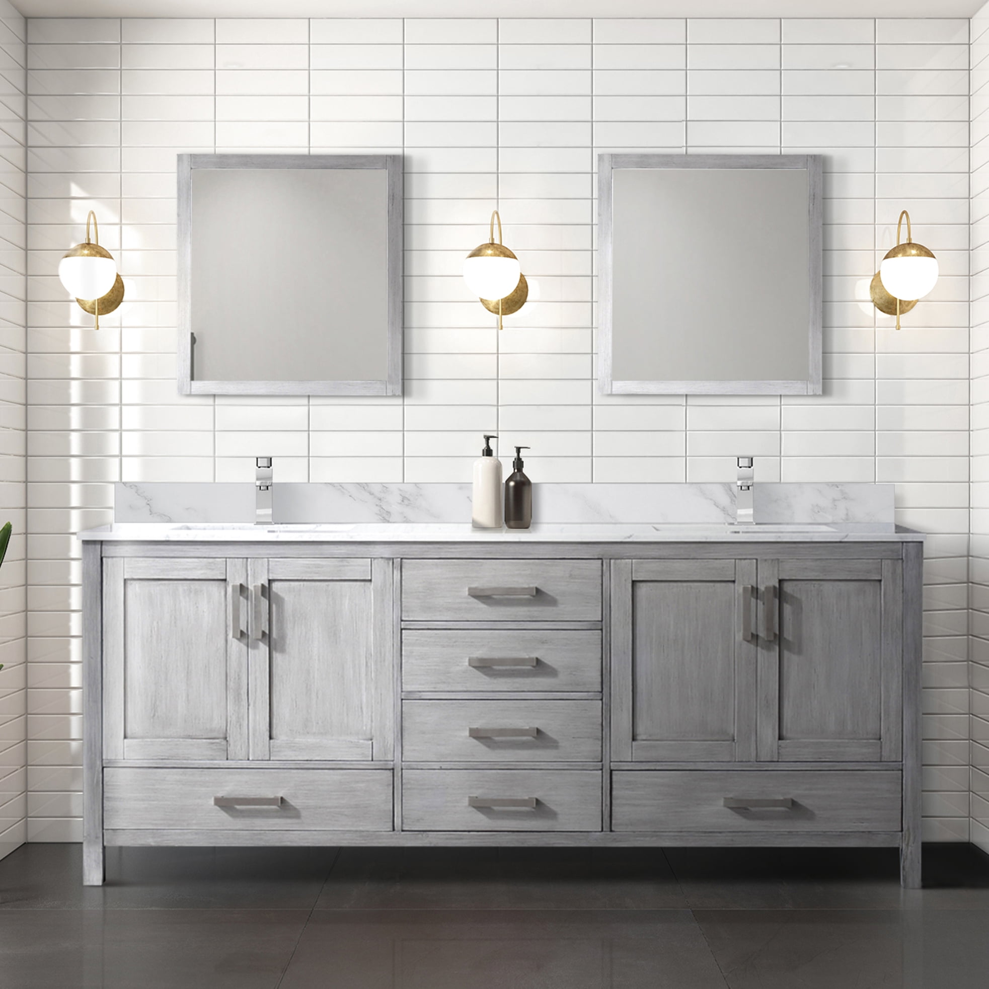 Distressed Grey Bathroom Vanity 84 In. X 22 With Marble - Solid Wood ...