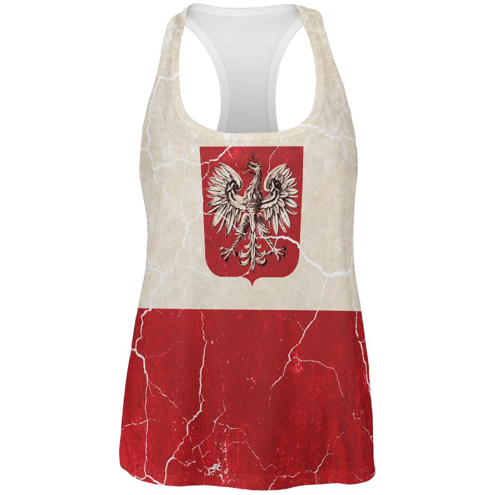 Distressed Grunge Polish Crest Flag All Over Womens Work Out Tank Top ...