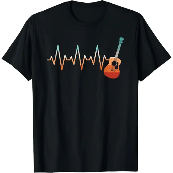 Distressed Guitar ECG Line Music Lover Short Sleeve Graphic T-Shirt ...
