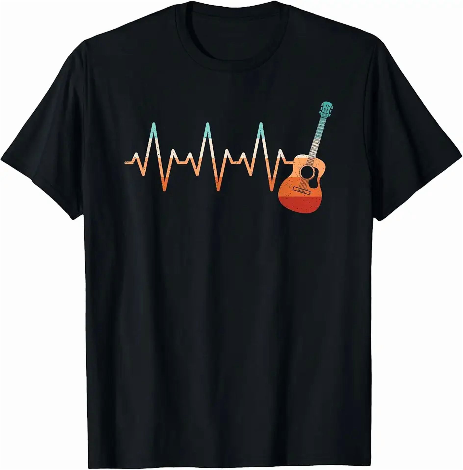 Distressed Guitar ECG Line Music Lover Short Sleeve Graphic T-Shirt ...