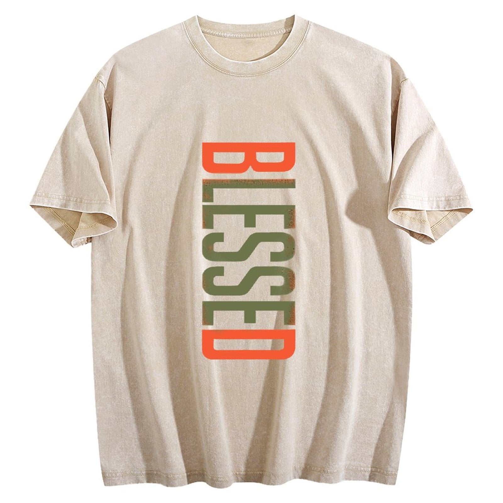 Distressed Heather Gray Tee Bold Blessed Gradient Print Relaxed Street ...