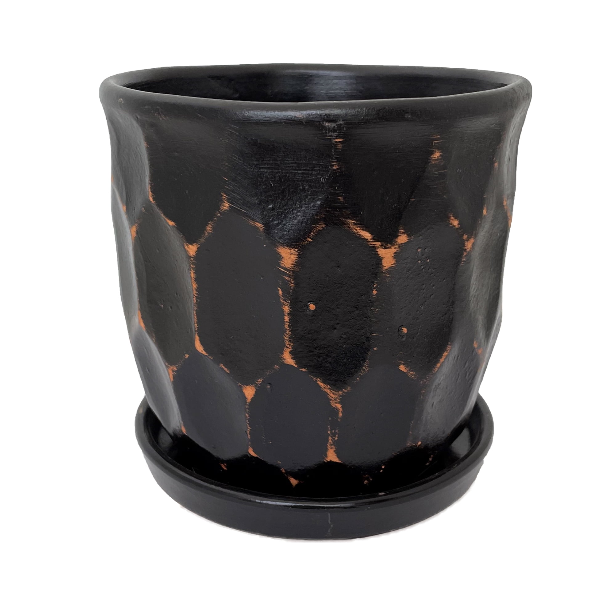 Distressed Honeycomb Ceramic Planter with Attached Saucer - Black - 5.5 ...