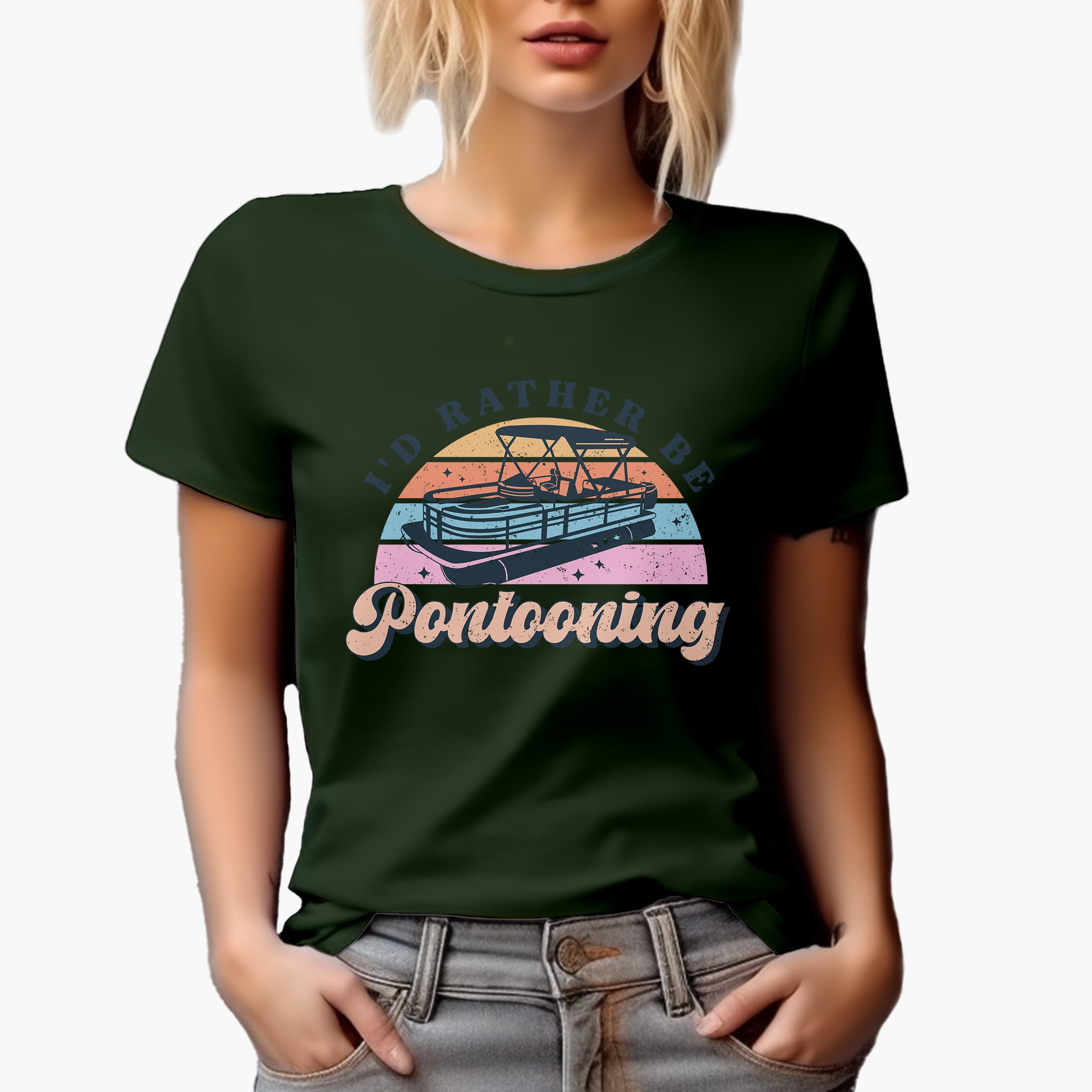 Distressed I'd Rather Be Pontooning & Retro Pontoon Art Merch Gift ...