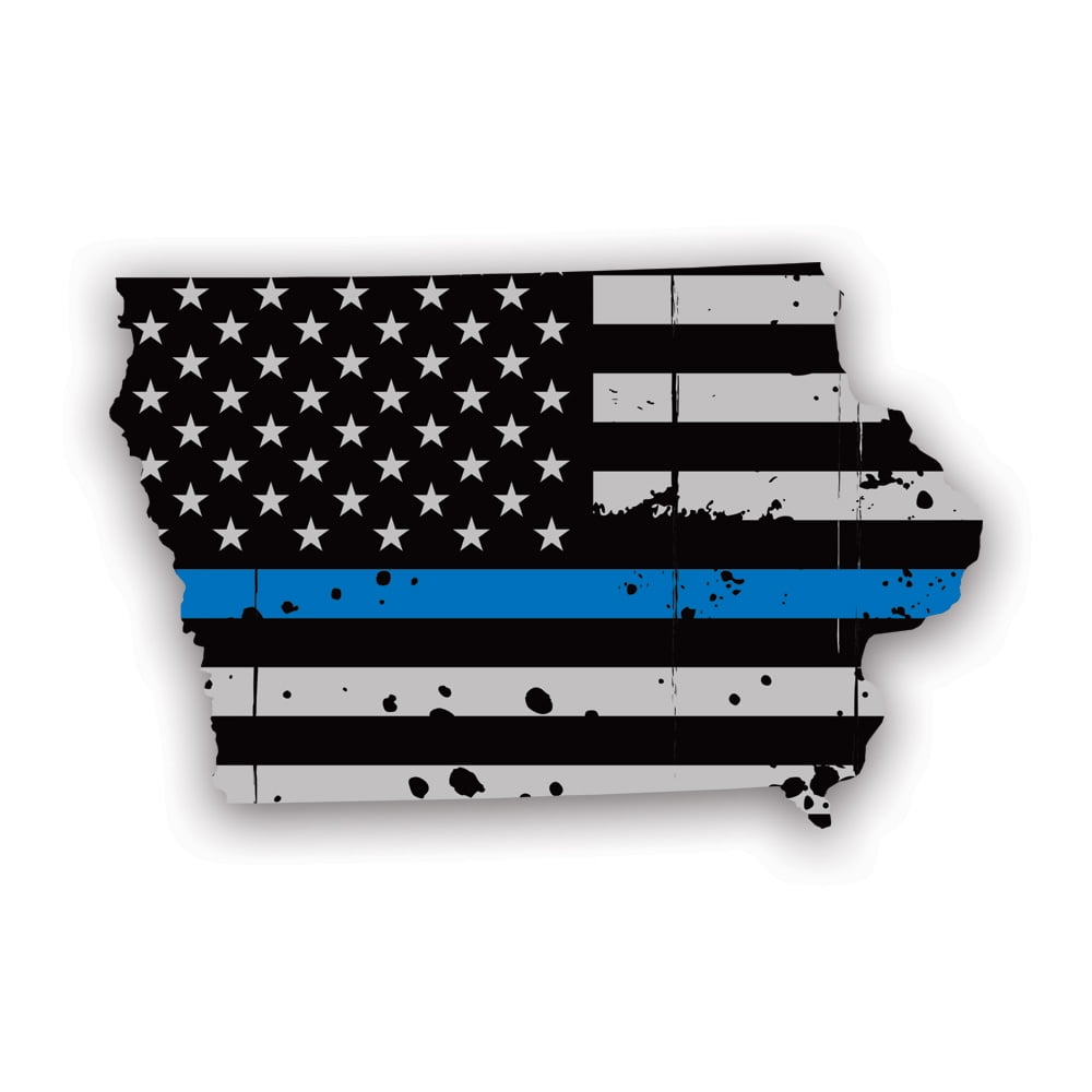 Distressed Iowa State Shaped Subdued US Flag Thin Blue Line Sticker ...