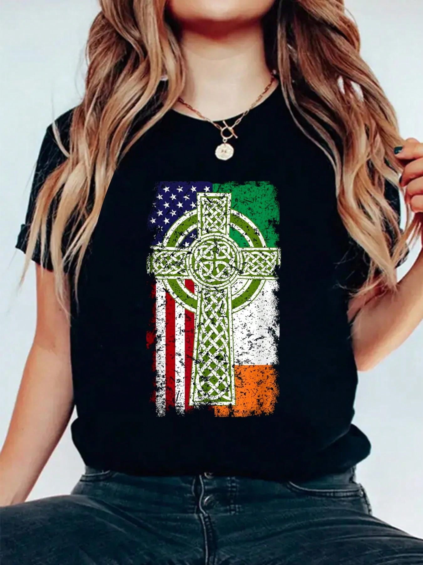 Distressed Irish Flag USA Flag Celtic Knot Women Short Sleeve Cotton ...