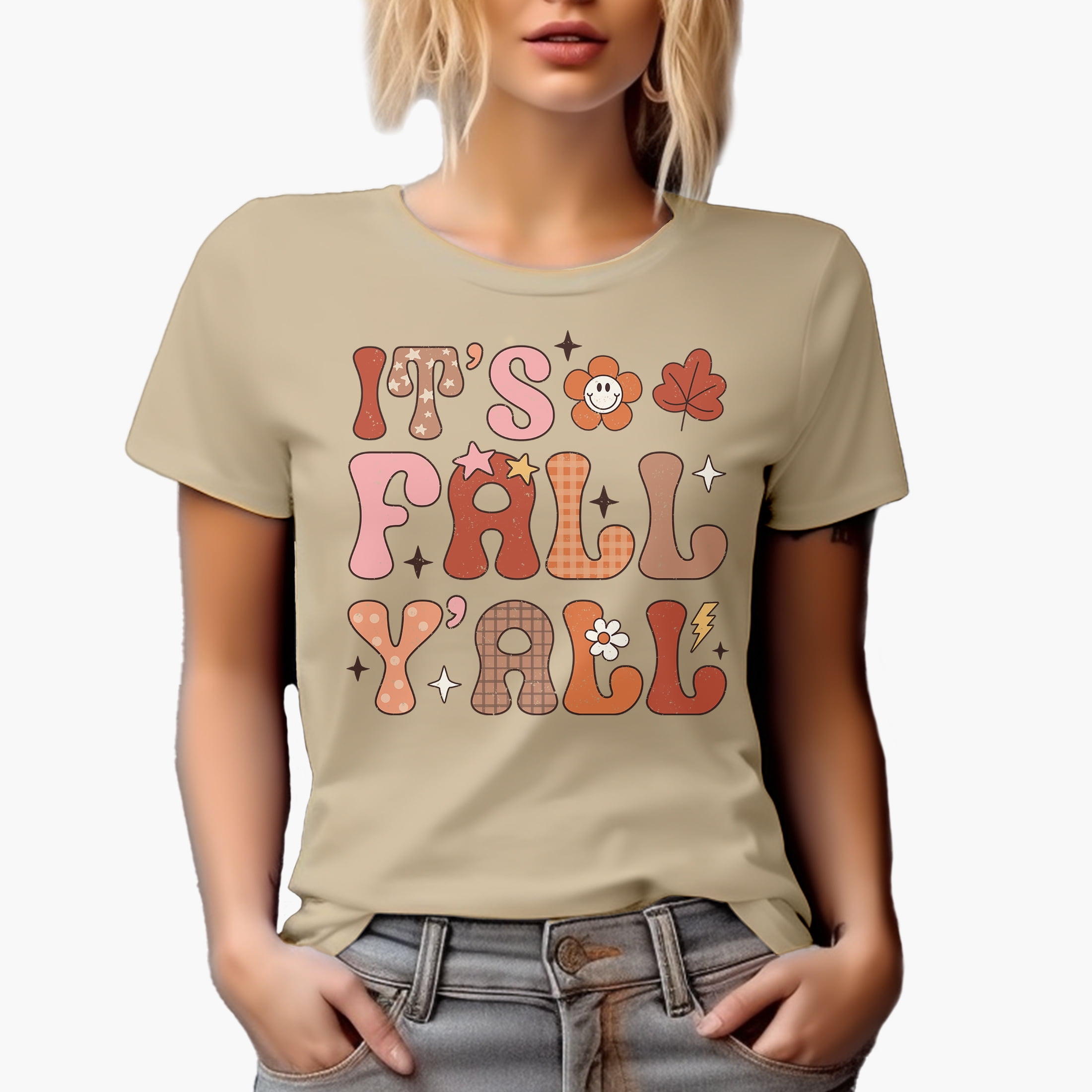 Distressed It's Fall Y'all - Retro Autumn Art Merch Gift, Tan T-Shirt ...
