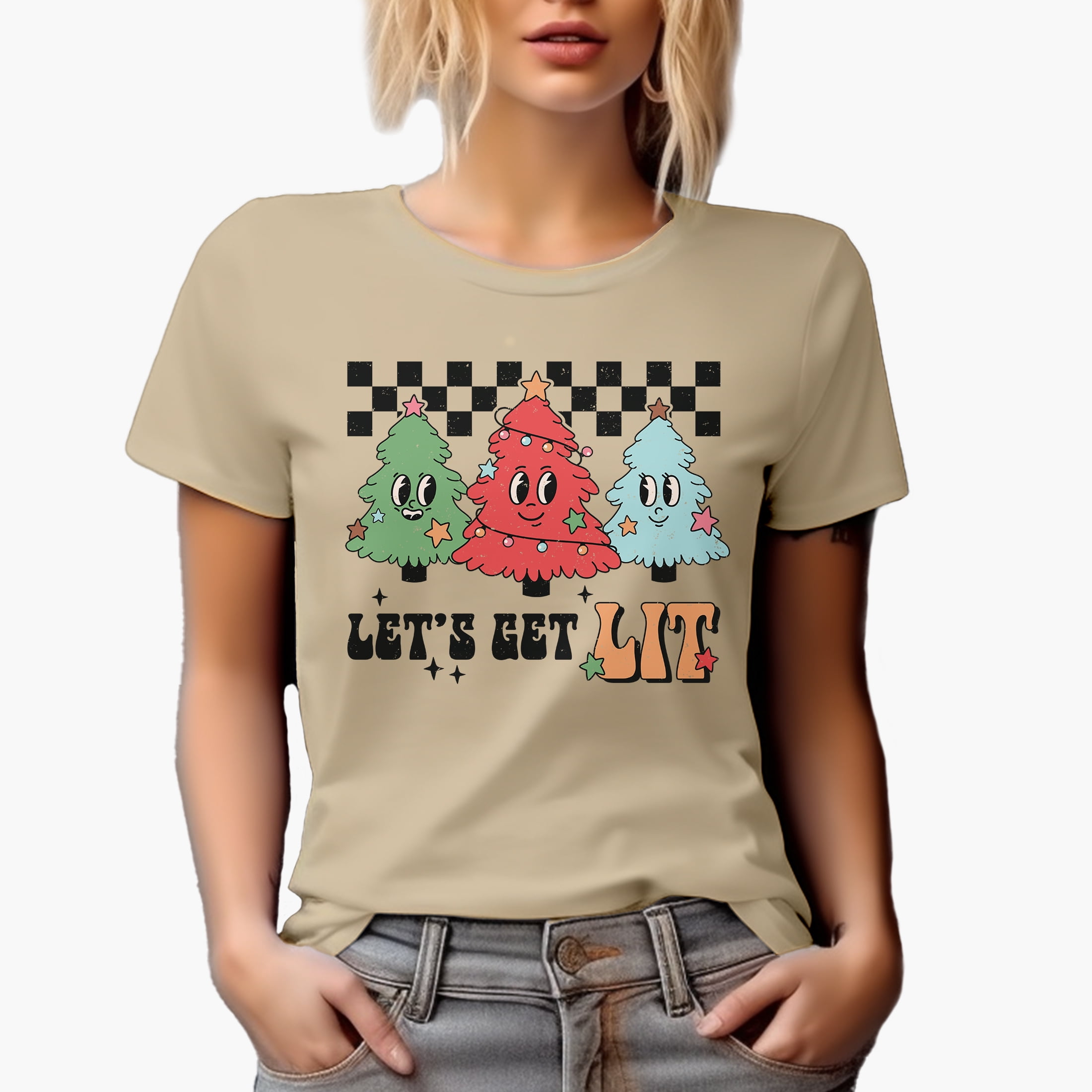 Distressed Let's Get Lit - Retro Christmas Trees & Lights Art Merch ...