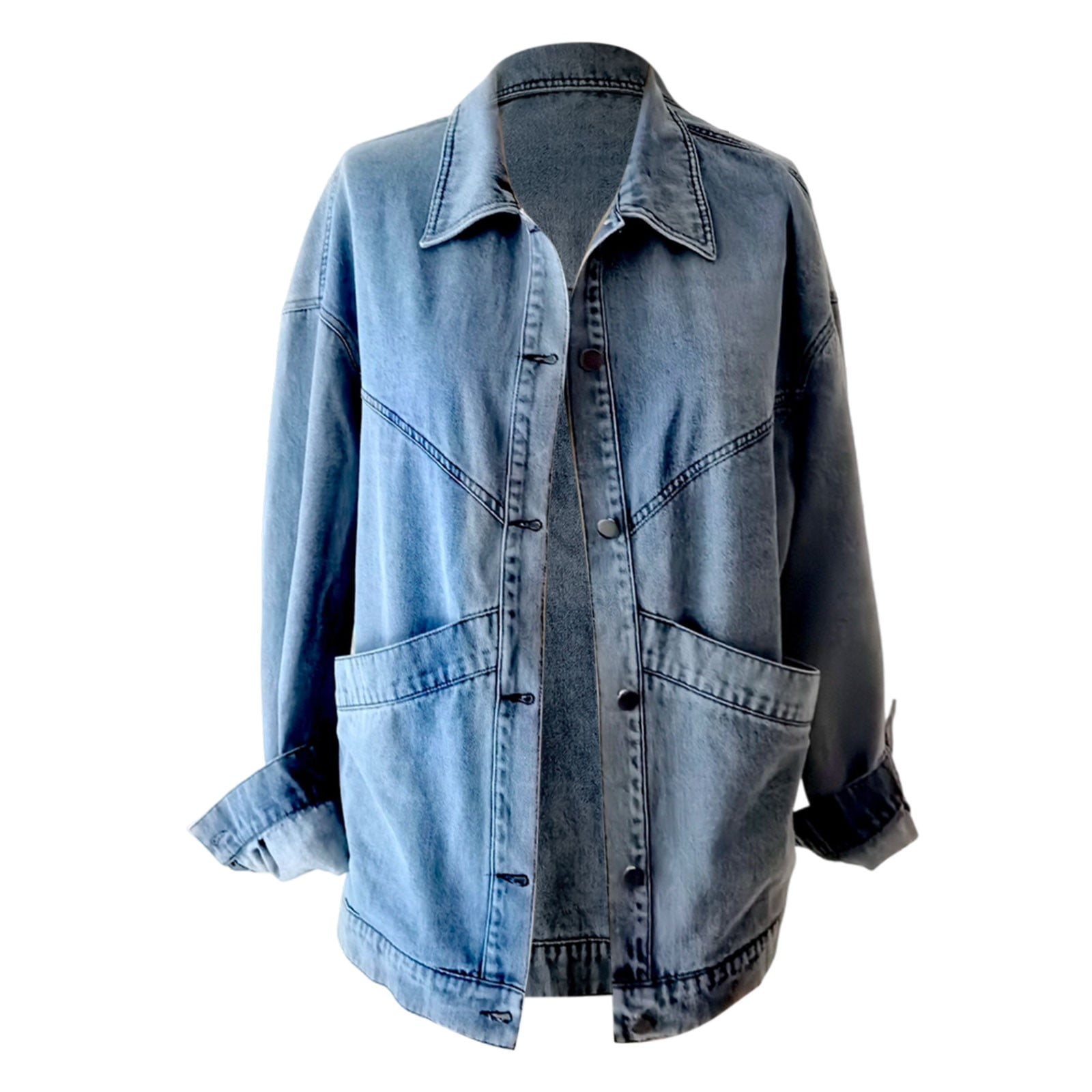 Distressed Light Blue Denim Jacket For Washed Oversized Trucker Coat ...