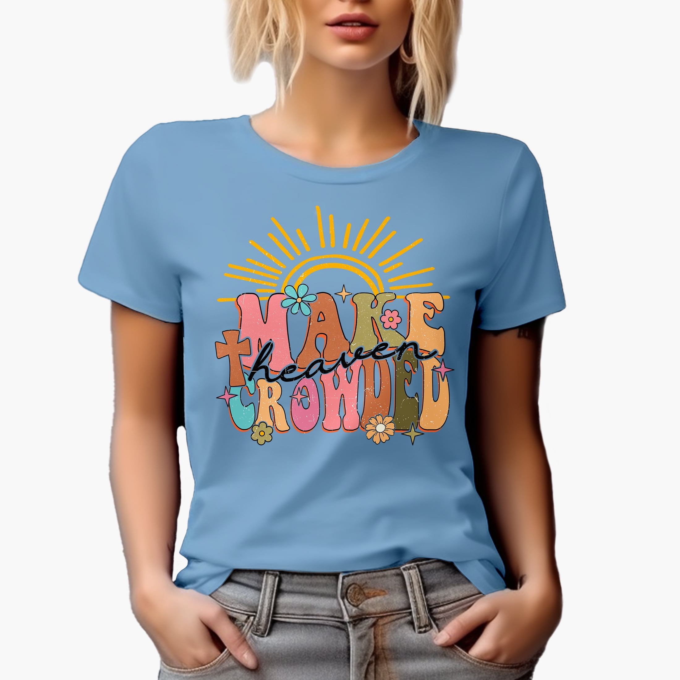 Distressed Make Heaven Crowded - Retro Wavy Text Art, Christian Merch ...