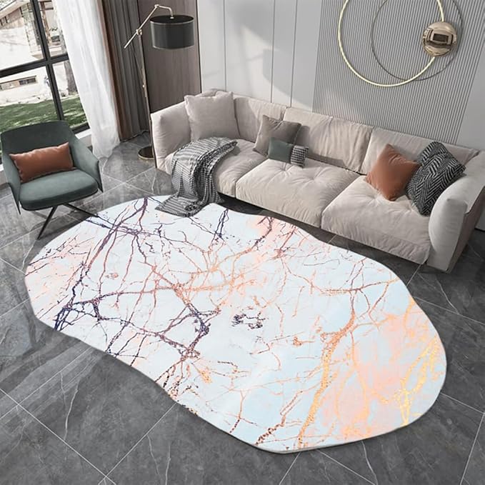 Distressed Marble Texture Designer Irregular Shaped Area Rugs Cream ...