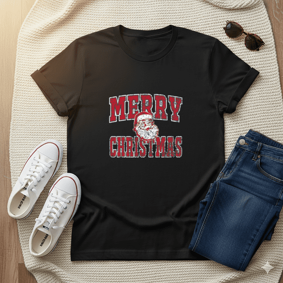 Distressed Merry Christmas Claus Festive Holiday Tee Unisex T-Shirt, for Men & Women, up to Size ...