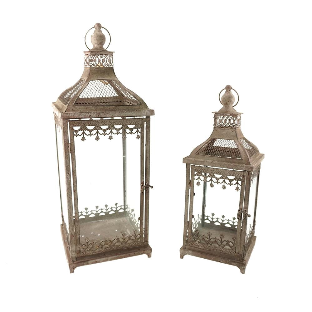 Distressed Metal Lantern with Angled Top and Glass Door, 2-Piece ...