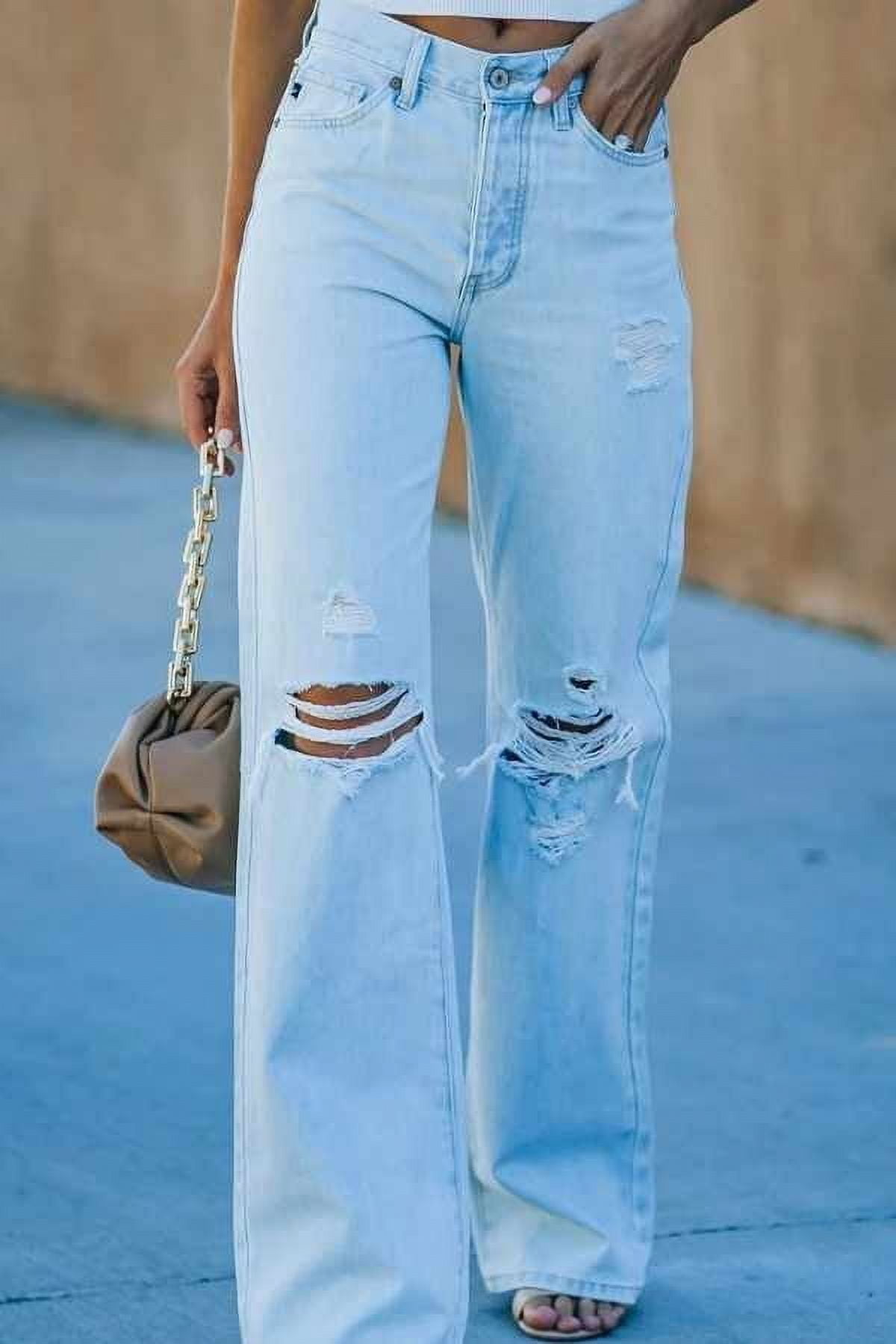 Distressed Micro Flared Denim Jeans (XL, LightBlue) - Walmart.com