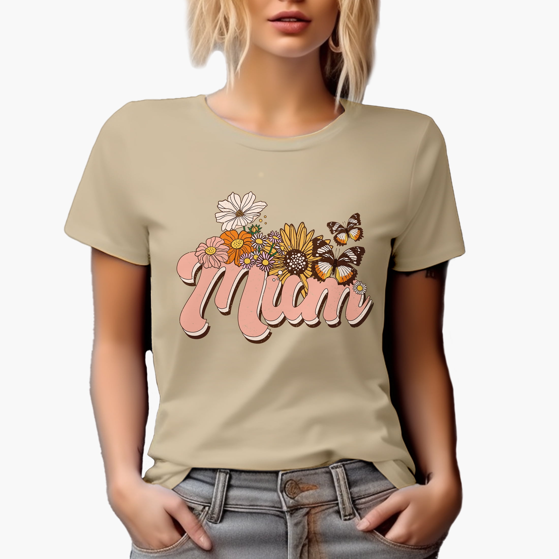Distressed Mum - Retro Mother's Day Flowers and Butterflies Art Merch ...