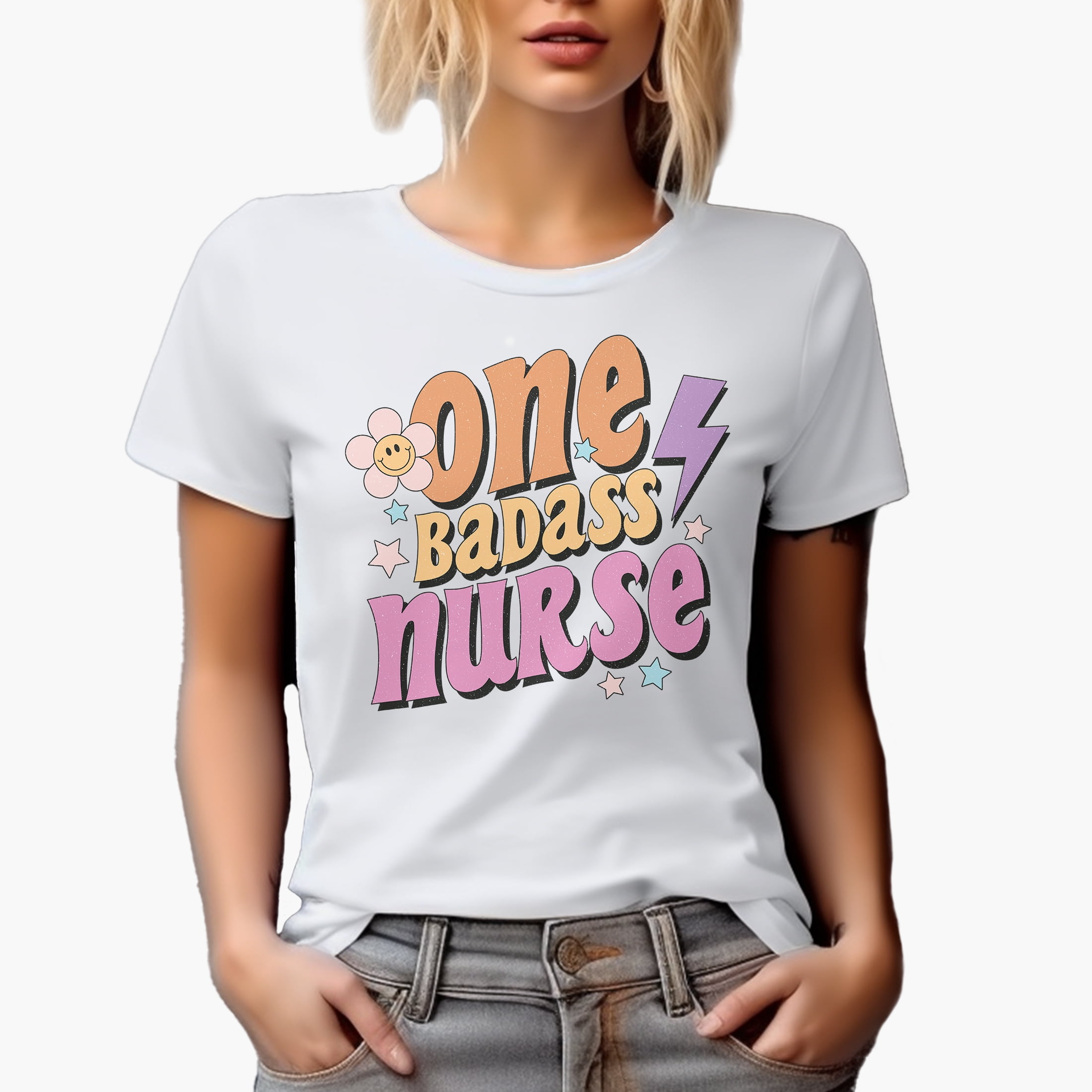 Distressed One Bad Ass Nurse - Retro Nurses Week Art Merch Gift, White ...