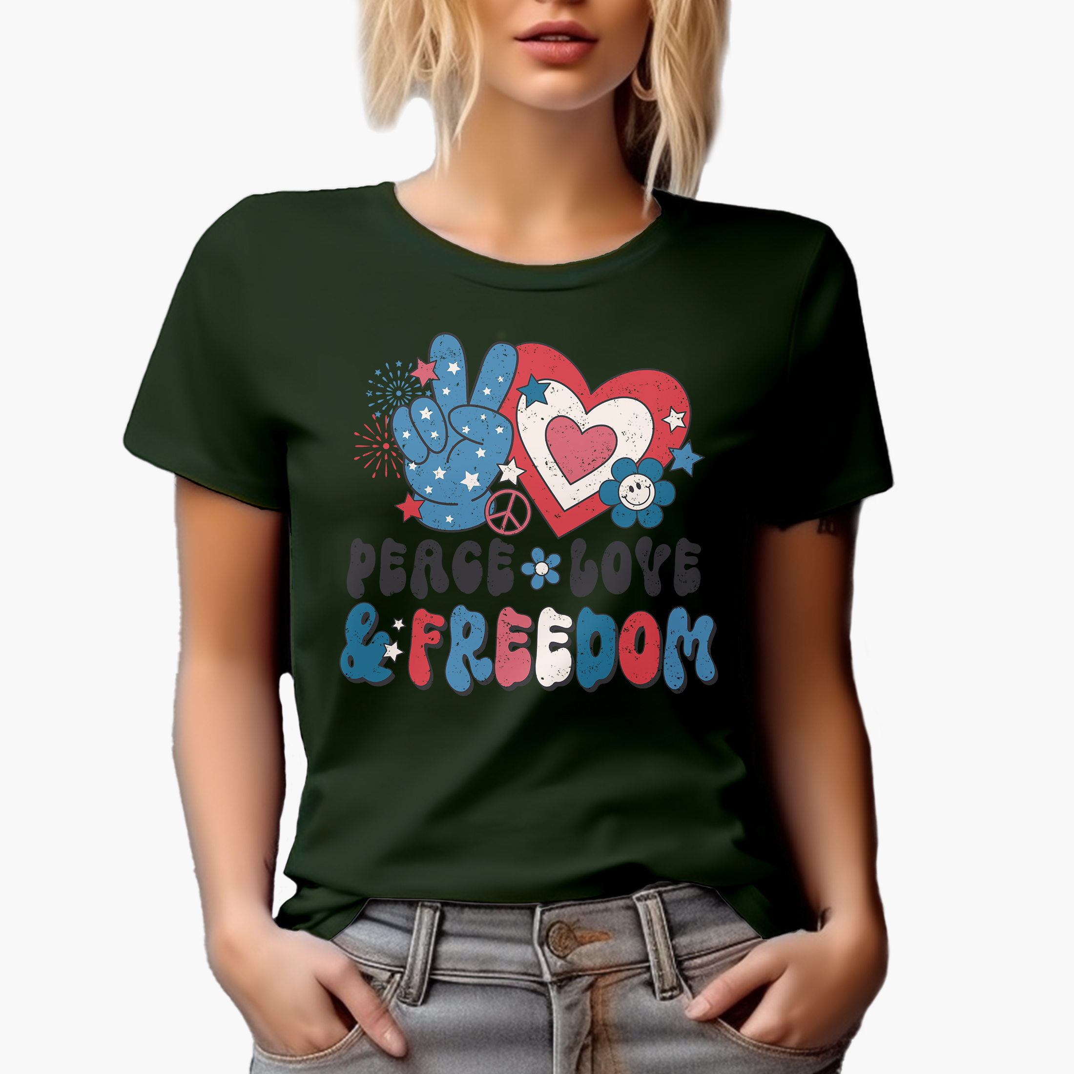 Distressed Peace, Love & Freedom, 90s Retro 4th of July Art Merch Gift ...