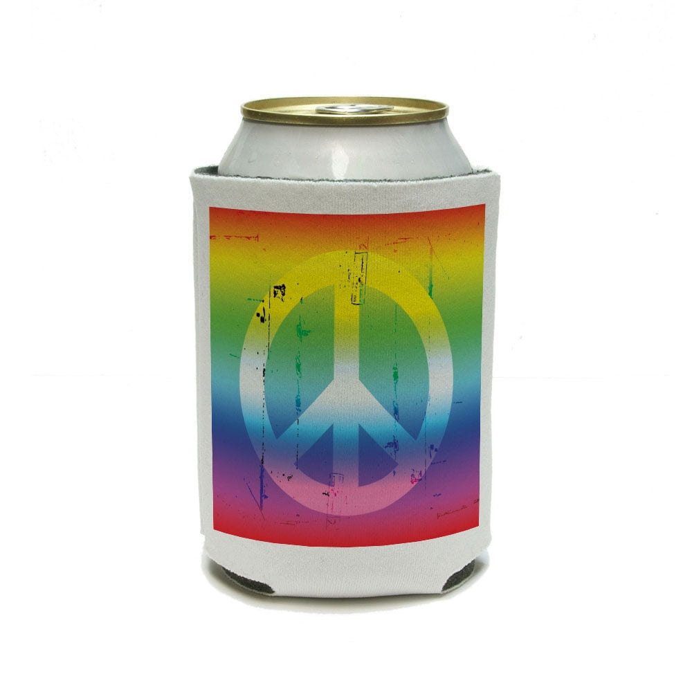 Distressed Peace Sign Symbol Rainbow Can Cooler Drink Insulator ...